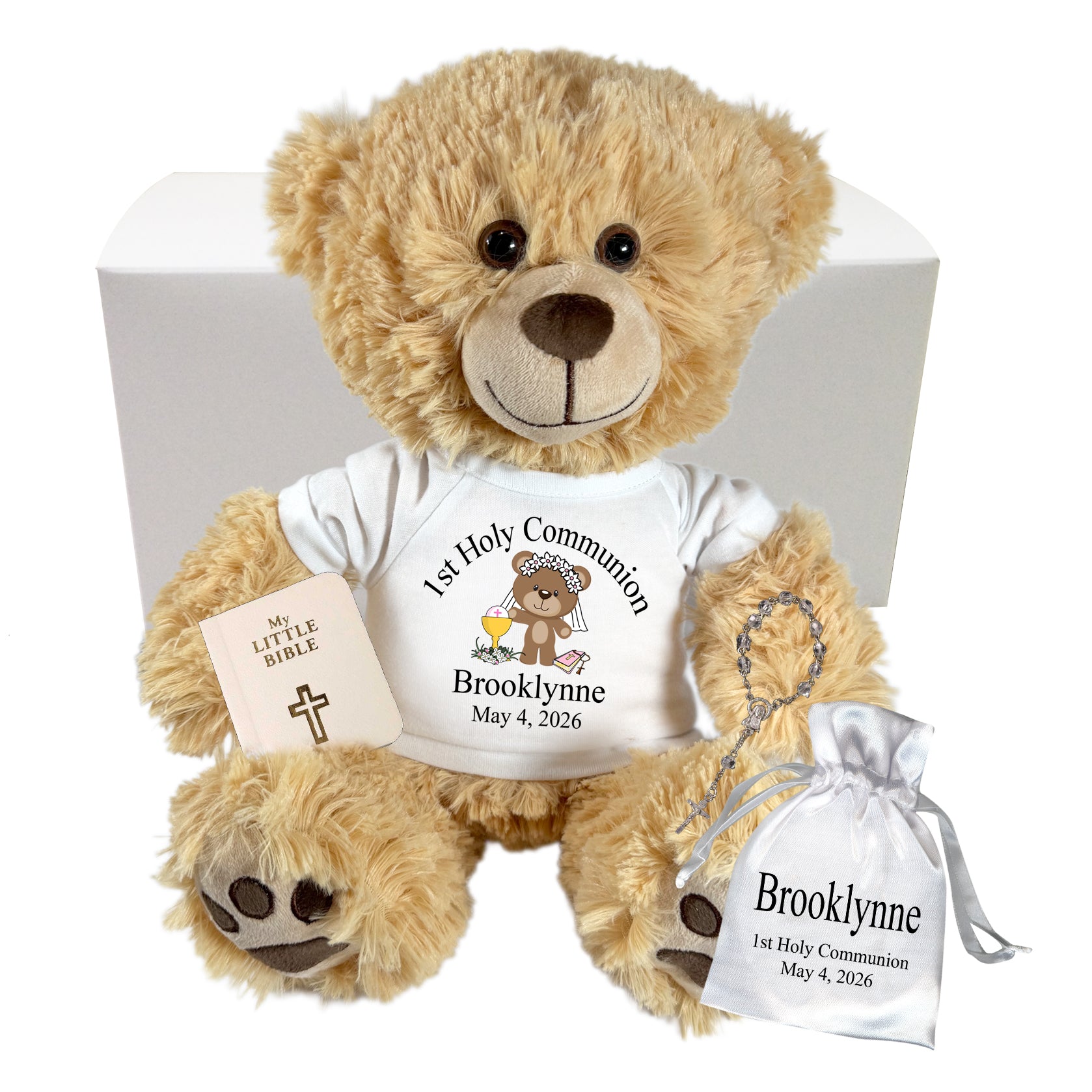 First Communion Teddy Bear Gift Set - Personalized 14" Honey Bear ...