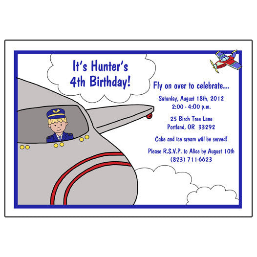 Airplane Pilot Birthday Party Invitation – Mandys Moon Personalized Gifts
